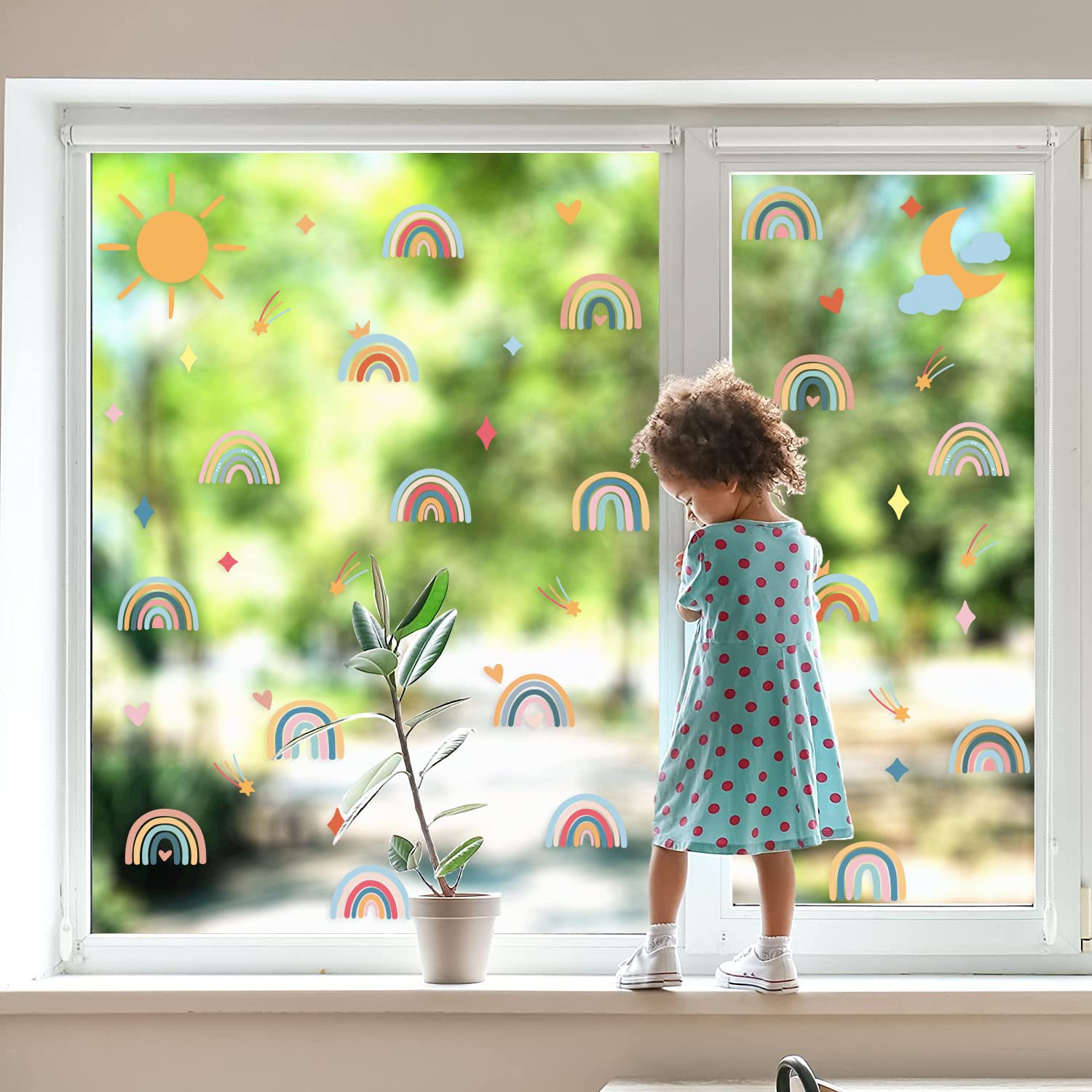 Rainbow Wall Decals Stickers Rainbow Wall Decor for Kids Room Little Girls Bedroom Nursery Playroom Daycare Classroom Parties Decoration (B)