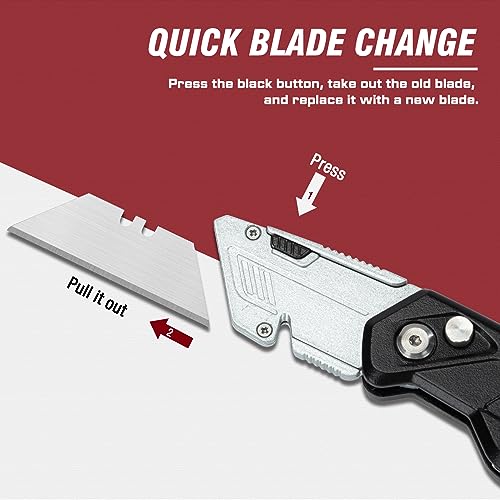 KATA 2-Pack Heavy Dudy Utility Knife Box Cutter Retractable Blade Folding Knife Set, 10pcs SK5 Sharp Blades In Case for Box, Cardboard and Carton