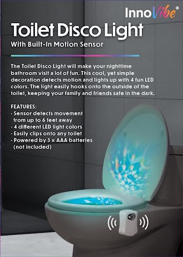 Toilet Disco Light, motion activated, turn your late night-light bathroom into an awesome experience, 4 awesome disco lights to optomize your fun, bathroom accessory, great for gifts, coolest toilet