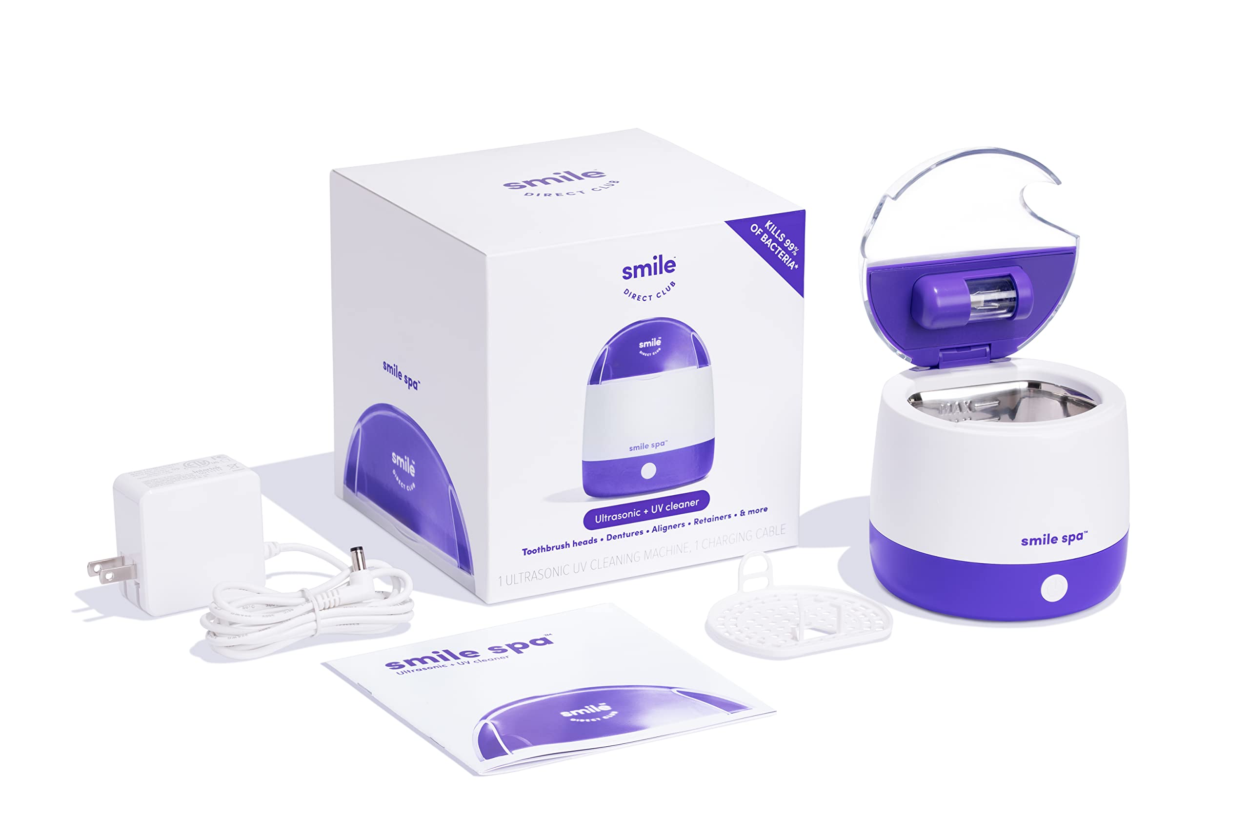 SmileDirectClub Mighty Clean Set, Ultrasonic and UV Cleaning Machine for Aligners, Retainers, and Denture, 128 Retainer Cleaning Tablets, Safe and Minty Fresh