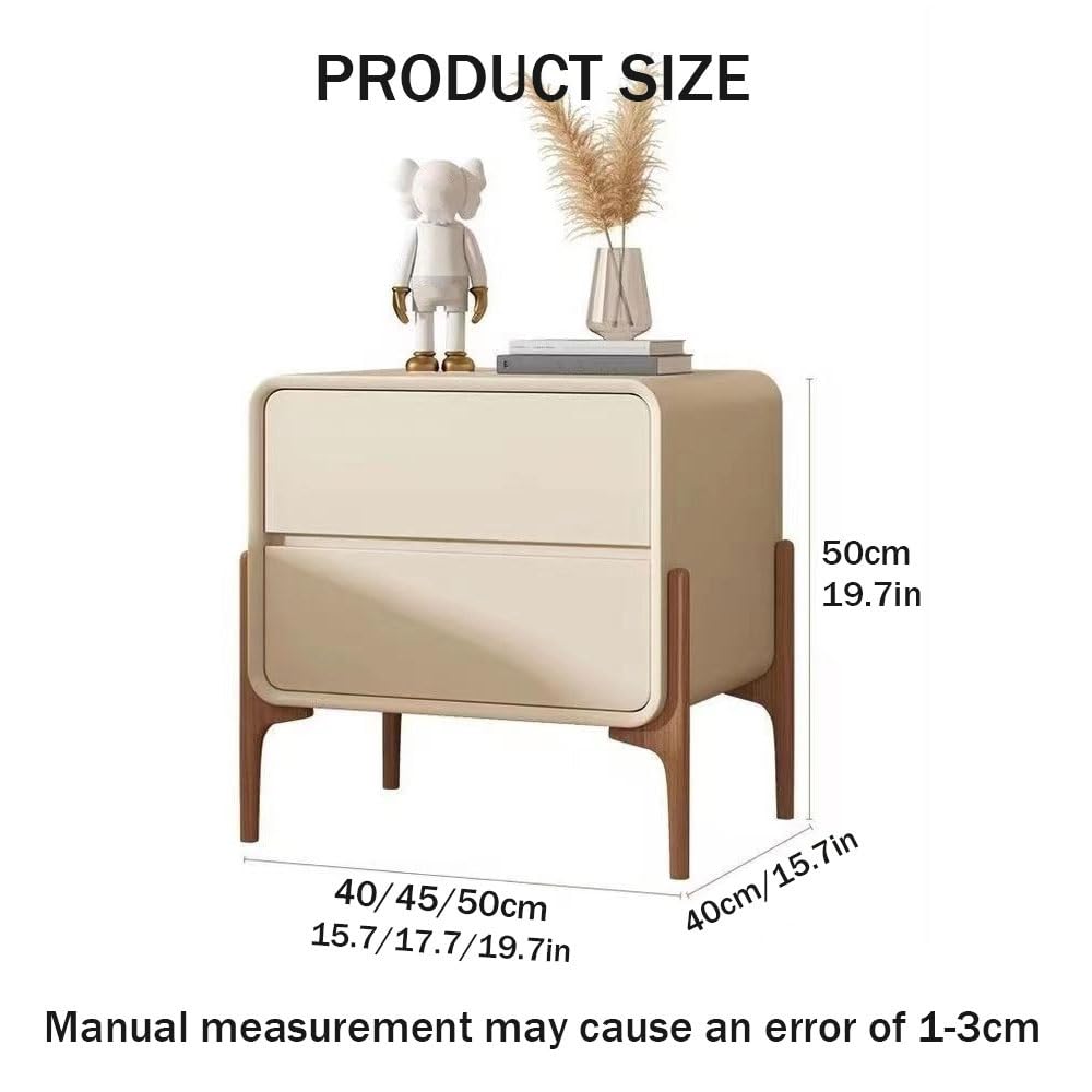 SOYDAN Modern Nightstand with Double Drawers, Bedside Table with Rounded Corners, Night Stands for Bedrooms(White,40cm/15.7in)
