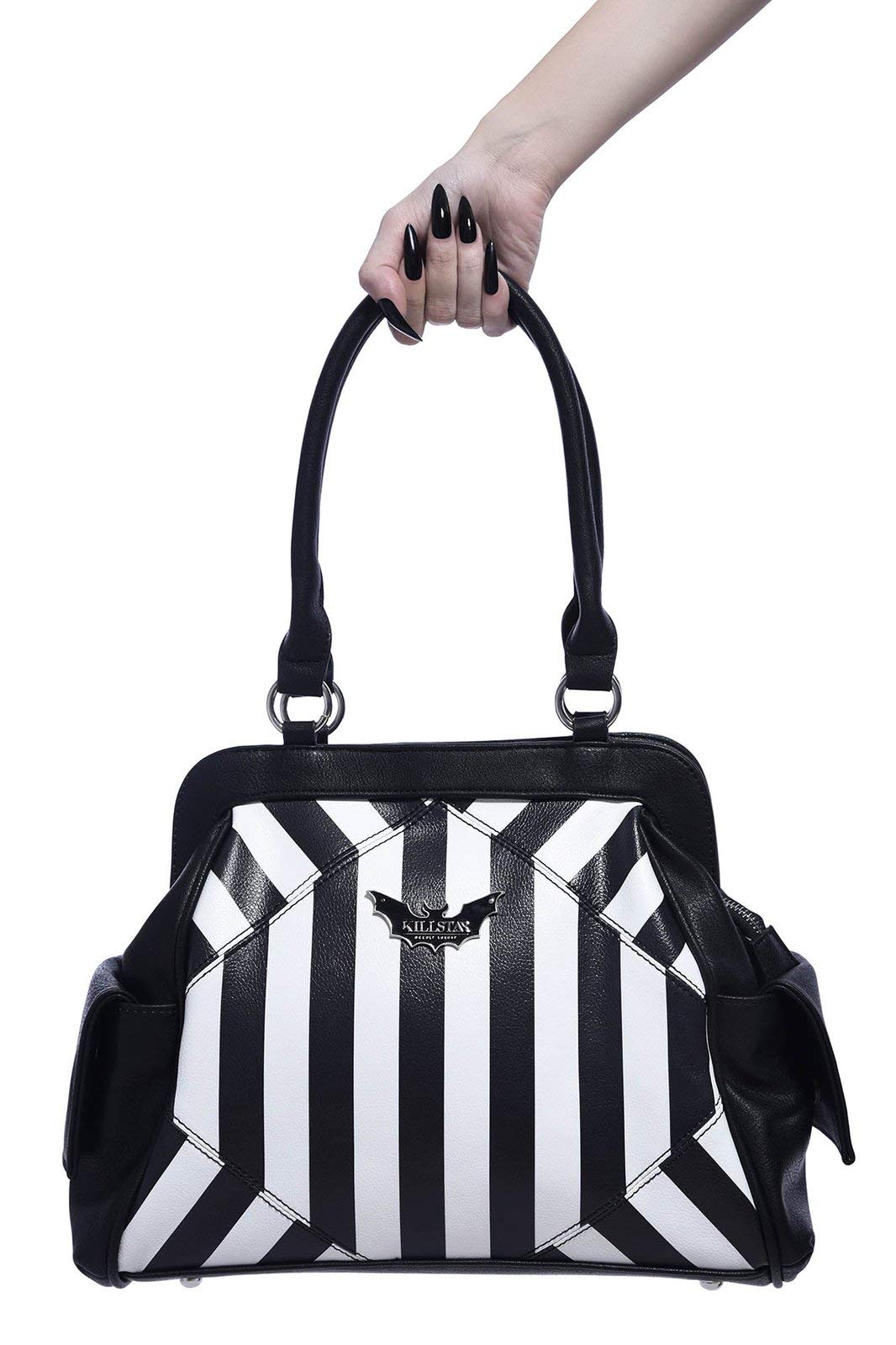 Killstar womens Never Trust the Living Bat Striped Gothic Punk Handbag Purse KSRA001298