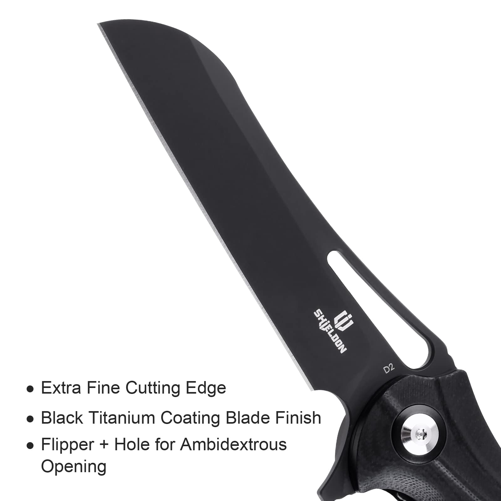SHIELDON Bazoucan EDC Pocket Knife, 3.43" D2 Blade with Titanium Coating, G10 Handle Folding Knife with Liner Lock for Everyday Carry