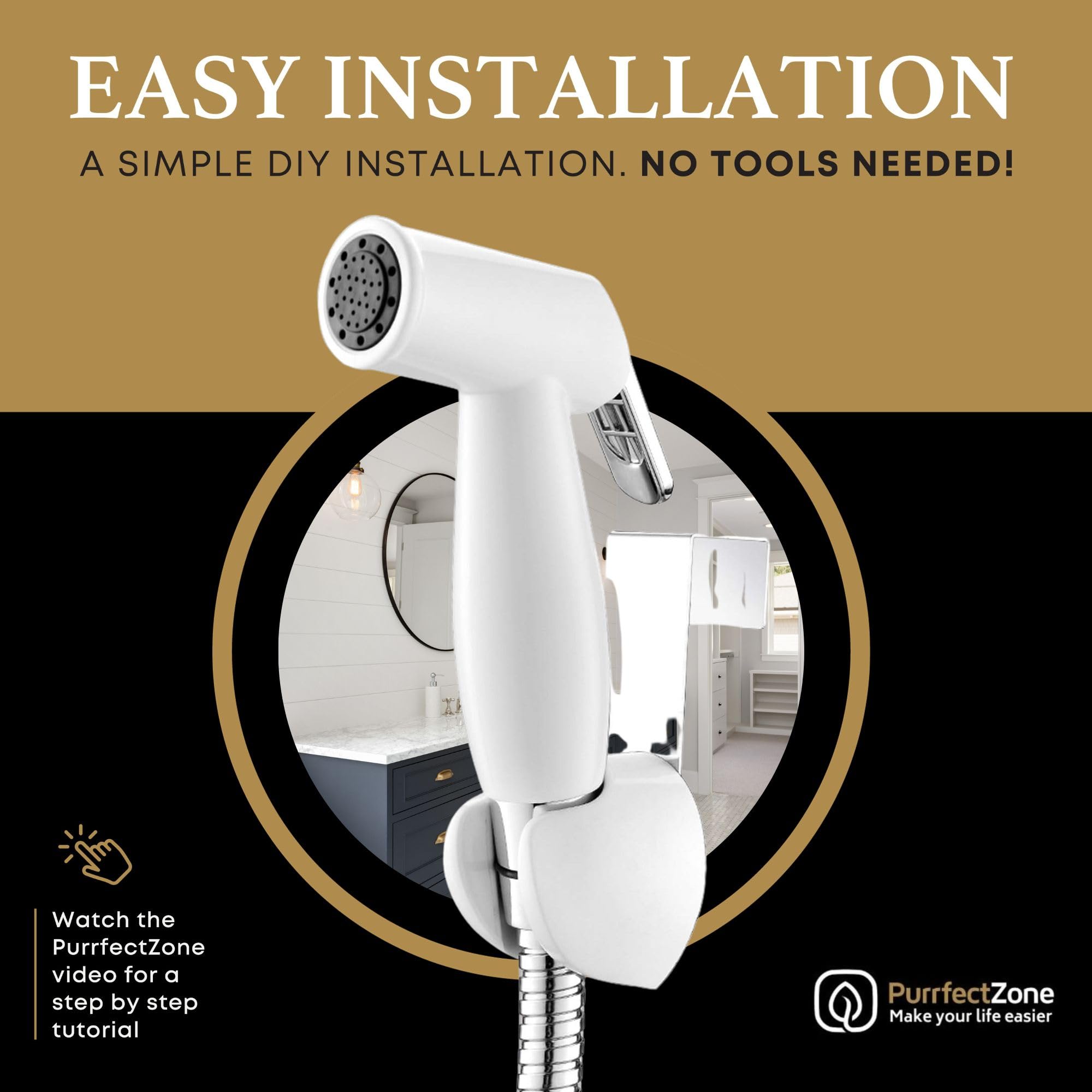 Purrfectzone Luxury Bidet Sprayer for Toilet, Handheld Bidet Sprayer Kit, Easy-to-Install Toilet Bidet Sprayer Set, Hand Held Bidet with Adjustable Flow, Cloth Diaper Sprayer