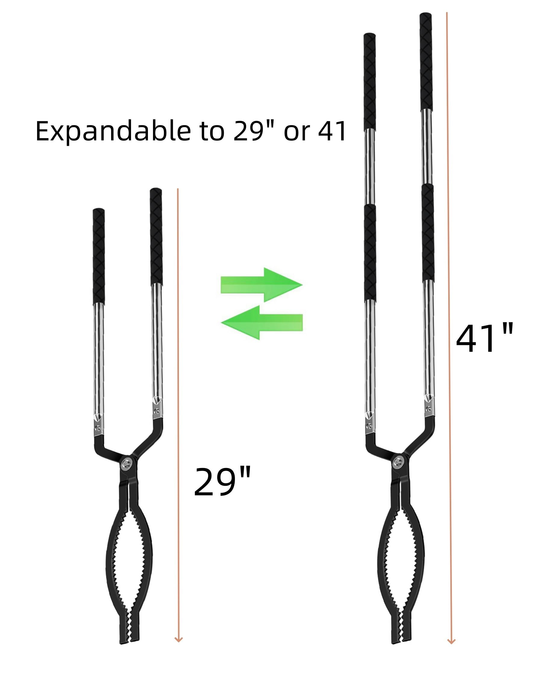 RAOMEIDE 41" Expandable Fire Tongs for Fire Pit Heavy Duty, Campfire Firewood Tongs Log Grabber, Fireplace Tongs Log Grabber Indoor, Firepit Tongs for Outside Pits (Tongs)