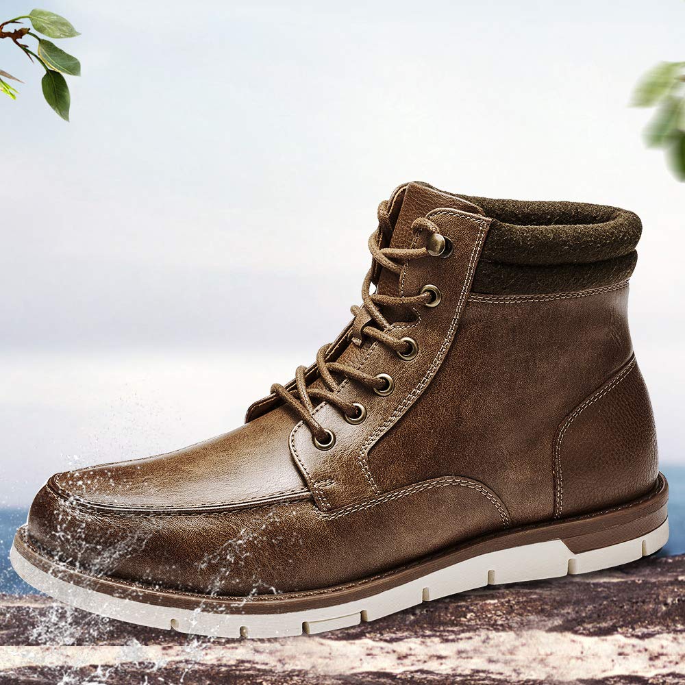 Kkyc Mens Boots Fashion Waterproof Hiking Boots Casual Work Boots Slip on Lace-up Chukka Boots 13 M (Brown)