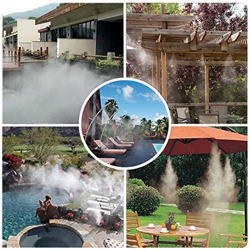 Shinea Misting Cooling System 32.8ft with 12 Copper Metal Mist Nozzles and a Connector(3/4”) for Trampoline Patio Garden Greenhouse waterpark (32.8ft, Brass)