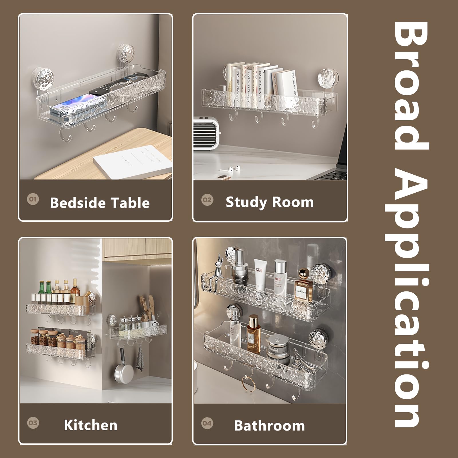 Shower Caddy Storage Rack without Drilling, Clear Shower Shelf with Suction cup, Wall Mounted Shower Rack, Shower Organizer - light luxury style glacier pattern Storage Caddy - Bathroom, Kitchen, room