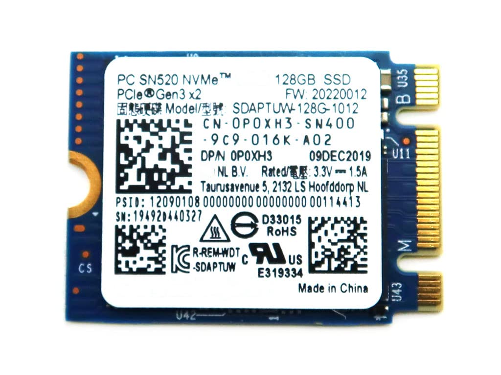 Solid State Drive P0XH3 0P0XH3 CN-0P0XH3 Compatible Replacement Spare Part for Western Digital PC SN520 SDAPTUW-128G 128GB M.2 2230 B+M NVMe PCIe Gen3 x2 SSD