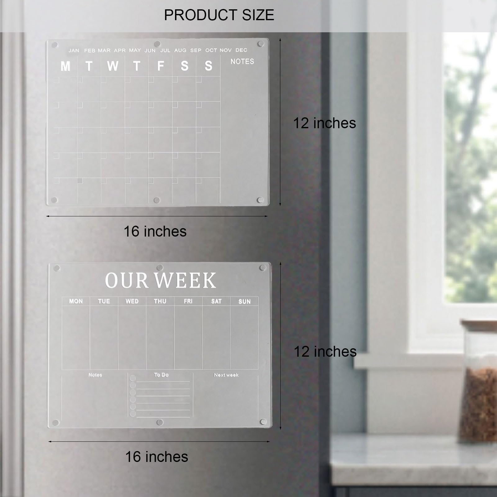 MACIKWON Magnetic Fridge Calendar Dry Erase,Acrylic Clear Monthly and Weekly Planner Board for Fridge with Dry Erase Markers (Plastic)