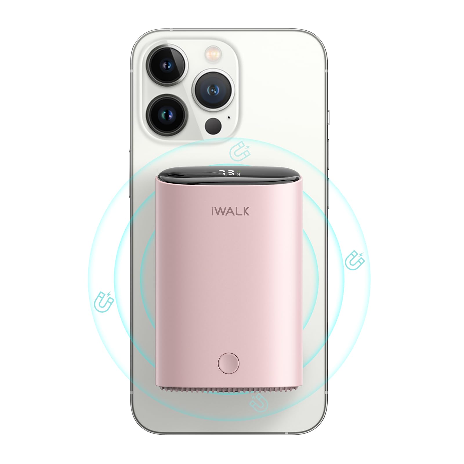 iWALK Magnetic Portable Charger, Small 9000mAh Wireless Power Bank with 18W USB-C Fast Charging Battery Pack Compatible with iPhone 15/14/14 Pro Max/ 13/13 Pro/13 Pro Max /12/12 Pro Max,Pink