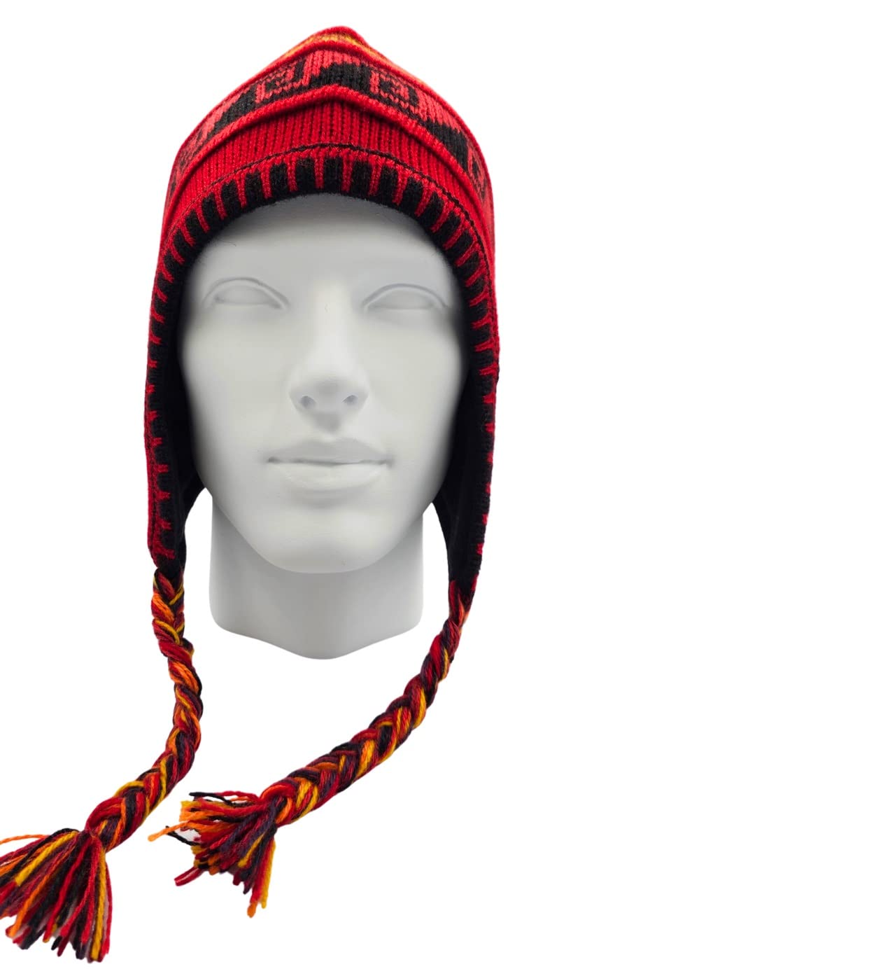 Peruvian Beanie Alpaca Hat, for Women and Men, Soft and Warm hat, Peruvian hat Made in Peru, Soft, Light and Resistant Alpaca (red line Yellow)