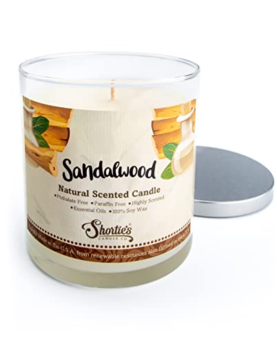 Sandalwood Scented Natural Soy Candle, Essential Fragrance Oils, 100% Soy, Phthalate & Paraben Free, Clean Burning, 9 Oz.