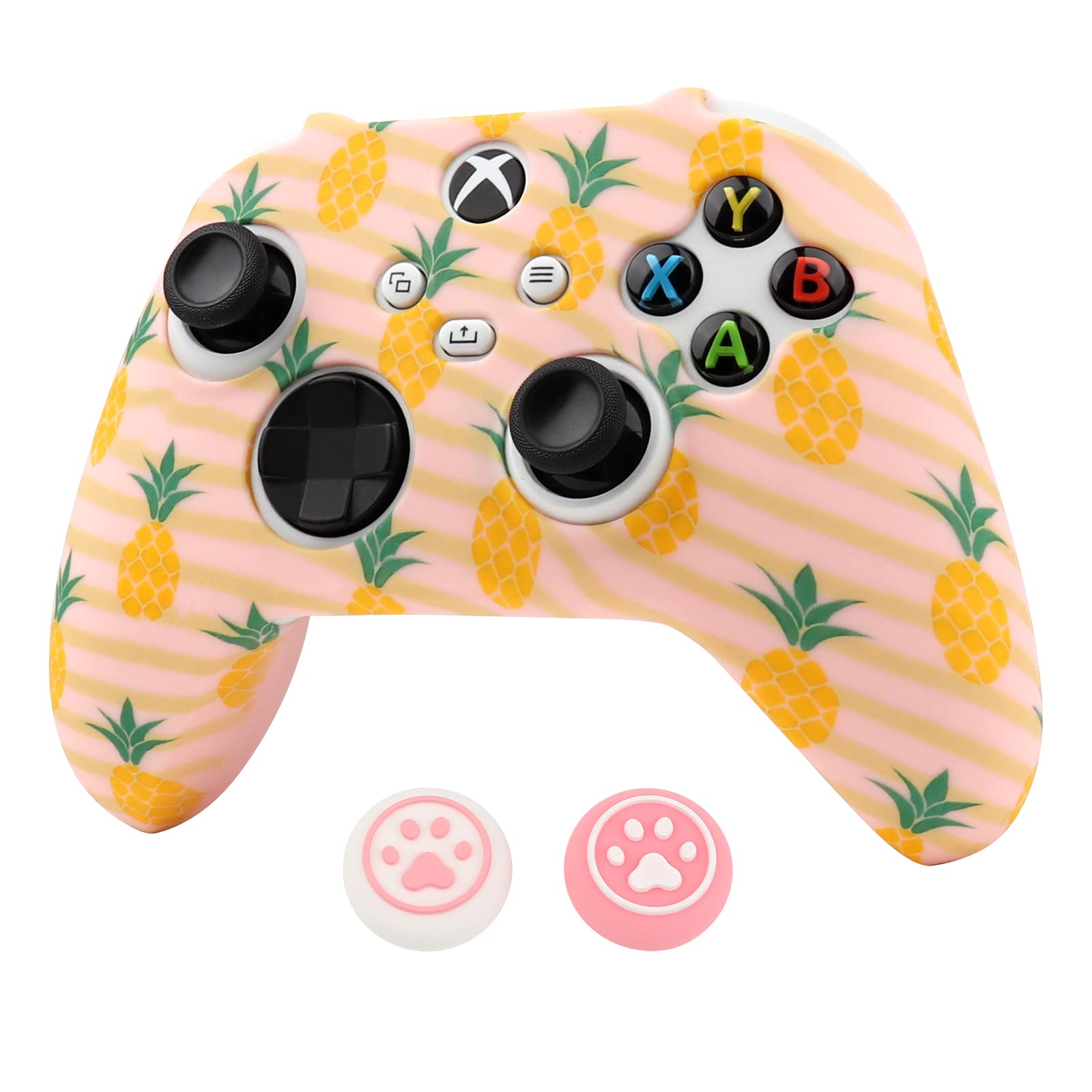 RALAN Fruit Pink Controller Skin for, Anti-Slip Silicone Controller Cover Protector Case Compatible for Wireless/Wired Gamepad Joystick with 2 Cute Thumb Grips Caps