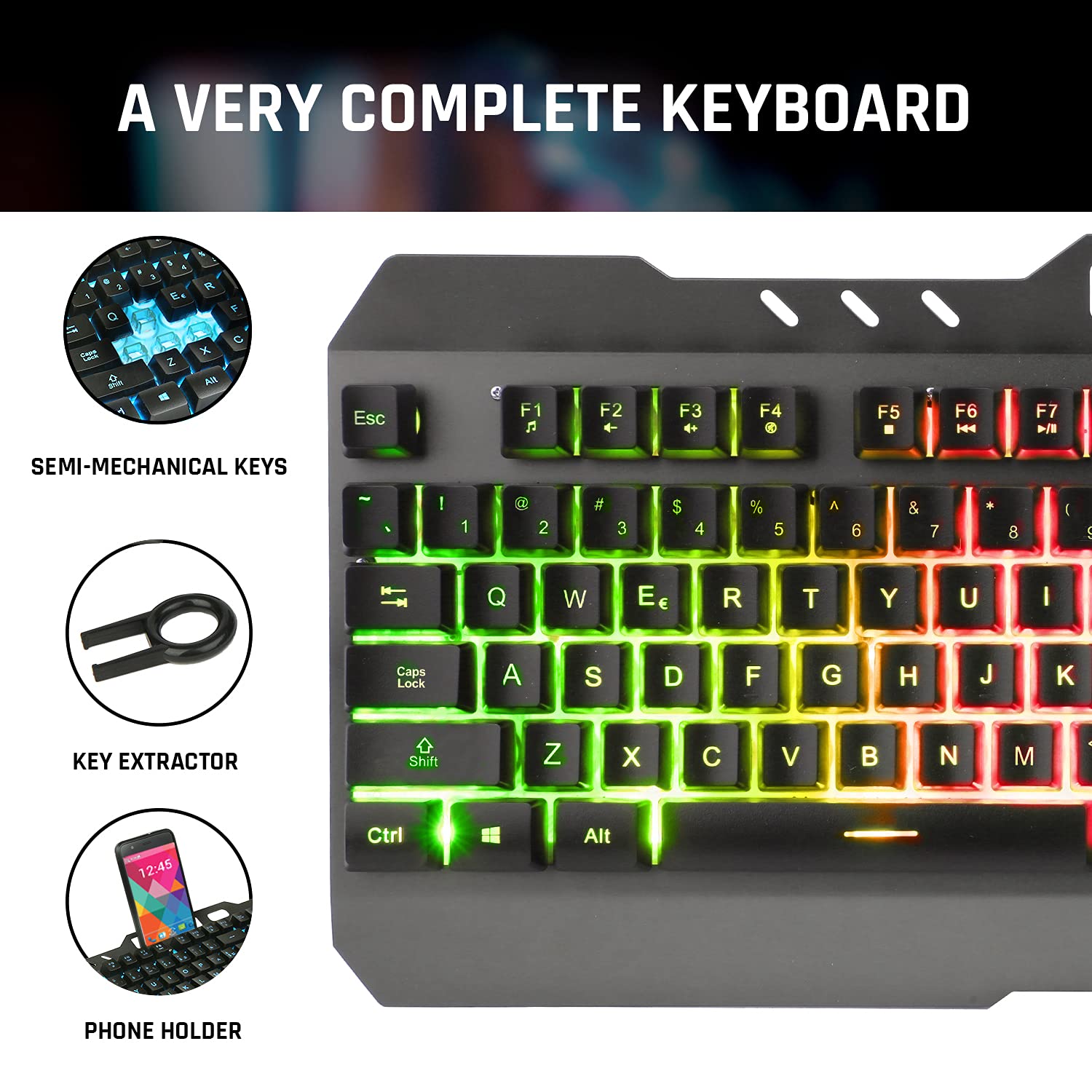 KLIM Lightning Wireless Keyboard US New 2024 + Metal Frame and Durable Keys + Mechanical Feel Keyboard for PC PS4 PS5 + 5-Year Warranty + Wireless Gaming Keyboard with Bright Rainbow Backlighting