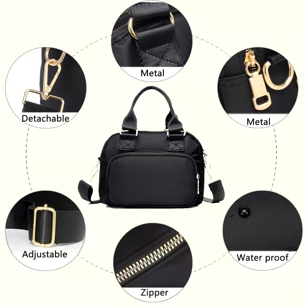 OPXTO Nylon Shoulder Handbags for Women, Waterproof Multi Lightweight Pocket Purses and Cross-body Bags. (Black)