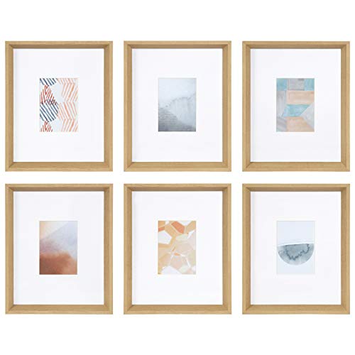Kate and Laurel Calter Framed Under Glass Modern Abstract Multicolored Art Prints, Natural Finish Frame, 6 Piece Set