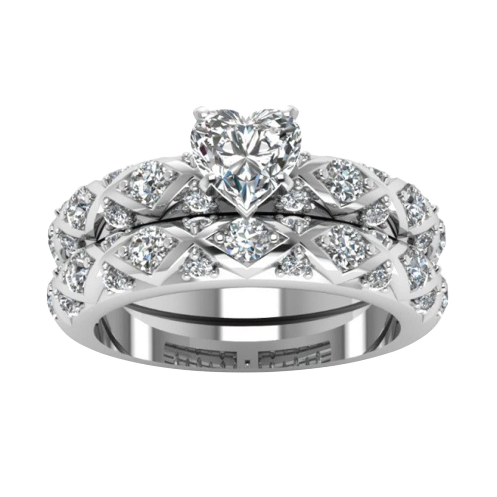 King and Queen Tungsten Rings Personalized Couples Ring Set His and Hers Cubic Zirconia Wedding Bands Anniversary Rings Sliver
