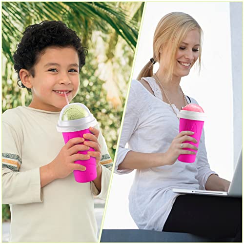 Slushie Maker Cup(2 Pack), Magic Quick Frozen Slushy Cup, Double Layer Squeeze Cup, Cool Stuff Birthday Gifts for Kids (Pink&Yellow)