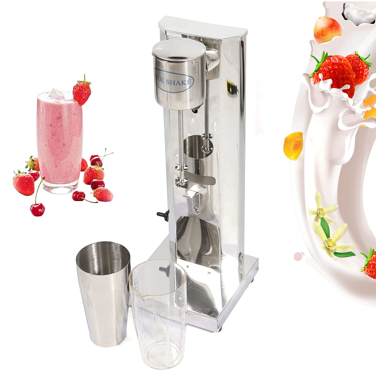 YETINGSHOP Milkshake Maker, 180W Stainless Steel Electric Milkshake Maker Machine, Single Head Commercial Drink Mixer for Milkshake Mixed Drink, Two 0.21Gal Cups, 2 Speed Adjustable