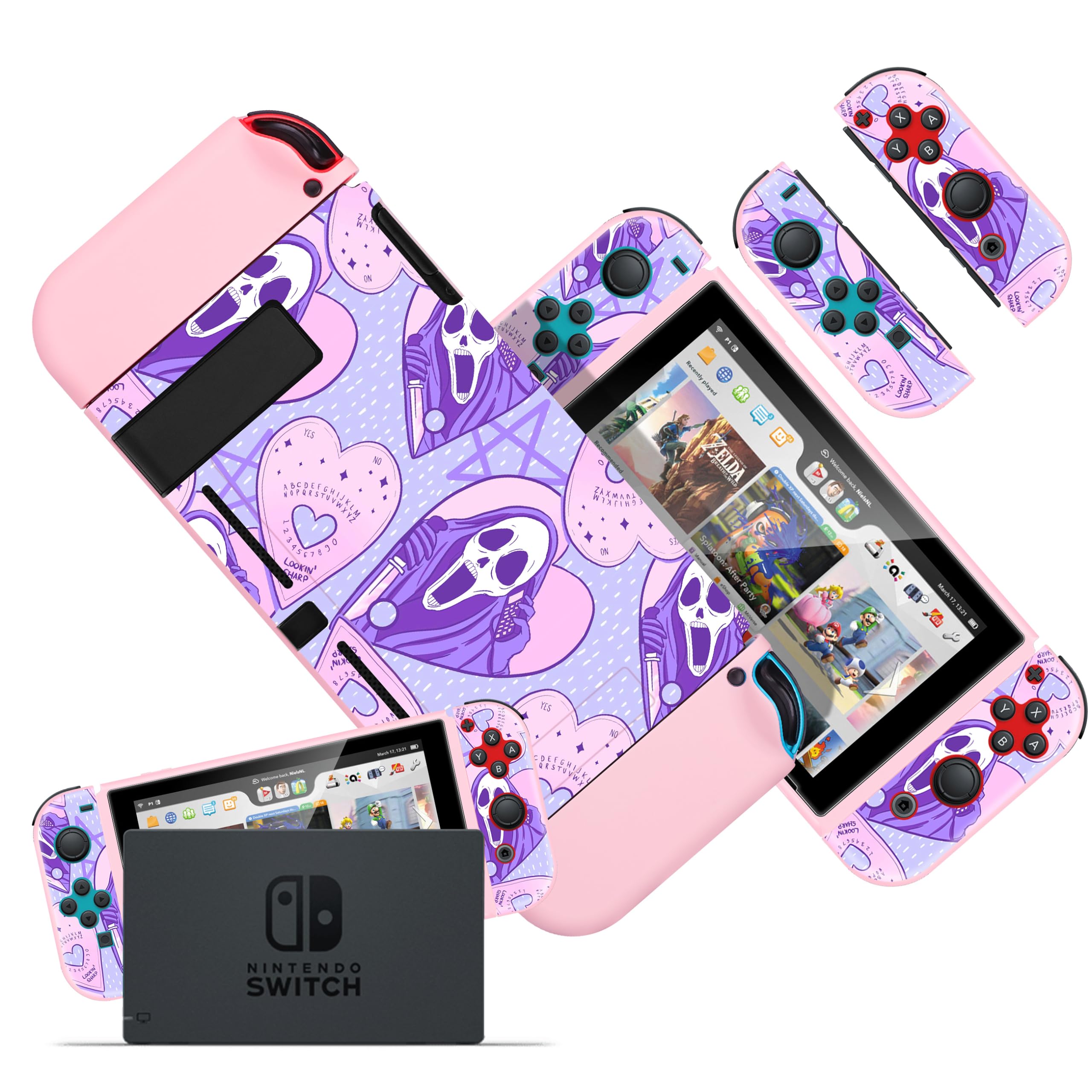 Oqplog Ghost Case for Nintendo Switch Skeleton Skull Cool Design Character Fashion Scratch Resistant Cases Hard Shell Cover for Girls Kids Boys Men for Switch,Pp