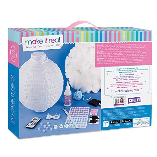 Make It Real - DIY Led Cloud Lamp - Hanging Bedroom Lamp with Color Changing Led Lights - Includes Nylon Lantern, LED Strip, Beads, Stickers, and More! - DIY Arts and Crafts for Kids