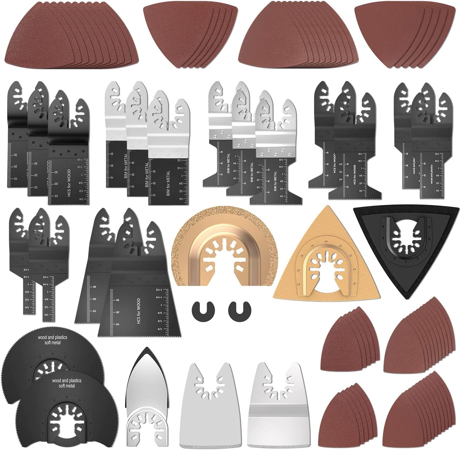 Protoiya 87 PCS Oscillating Tool Blades, Wood Metal Plastic Quick Release Oscillating Multitool Saw Blades Accessories with Sandpaper Compatible with Dewalt, Milwaukee, Makita, Ryobi, Rockwell, Bosch