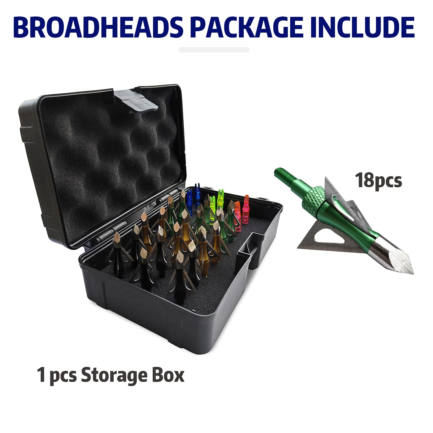PG1ARCHERY Archery Hunting Broadheads 100 Grain 3 Blade for Crossbow Recurve Bow and Compound Bow Gifts Package Pack of 18 (Black Green Golden)