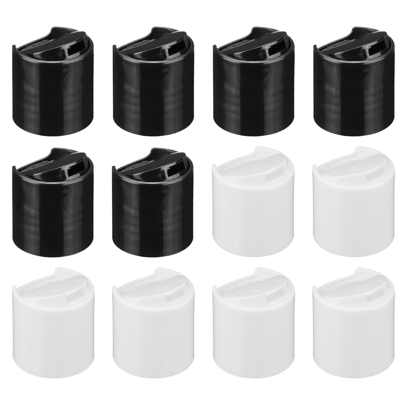 uxcell 28/410 PP Plastic Disc Top Caps Press Cap, 12Pcs Durable Replacement Caps for Empty Bottle Lotion Shampoo Container, Black, White