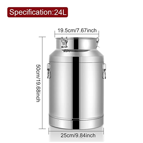 tea Kitchen Food Canisters Stainless Steel Milk Can with Sealed Lid, Kitchen Storage for Flour and Sugar Fermentation Wine Pail bucket (Size : 24L)