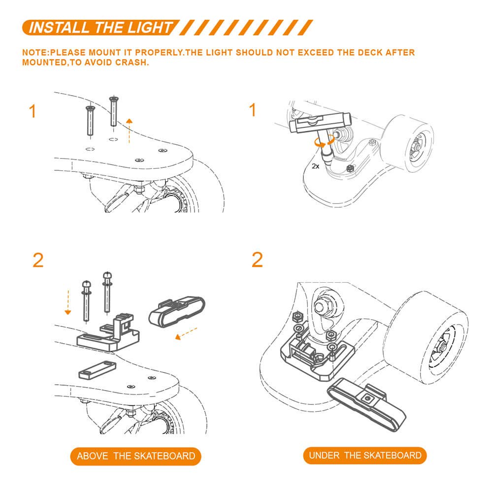 IWONDER V2.0 Skateboard Lights Waterproof Brightness USB Rechargeable Safety Longboard Light Accessories Led Lights for Electric Skateboard Longboard