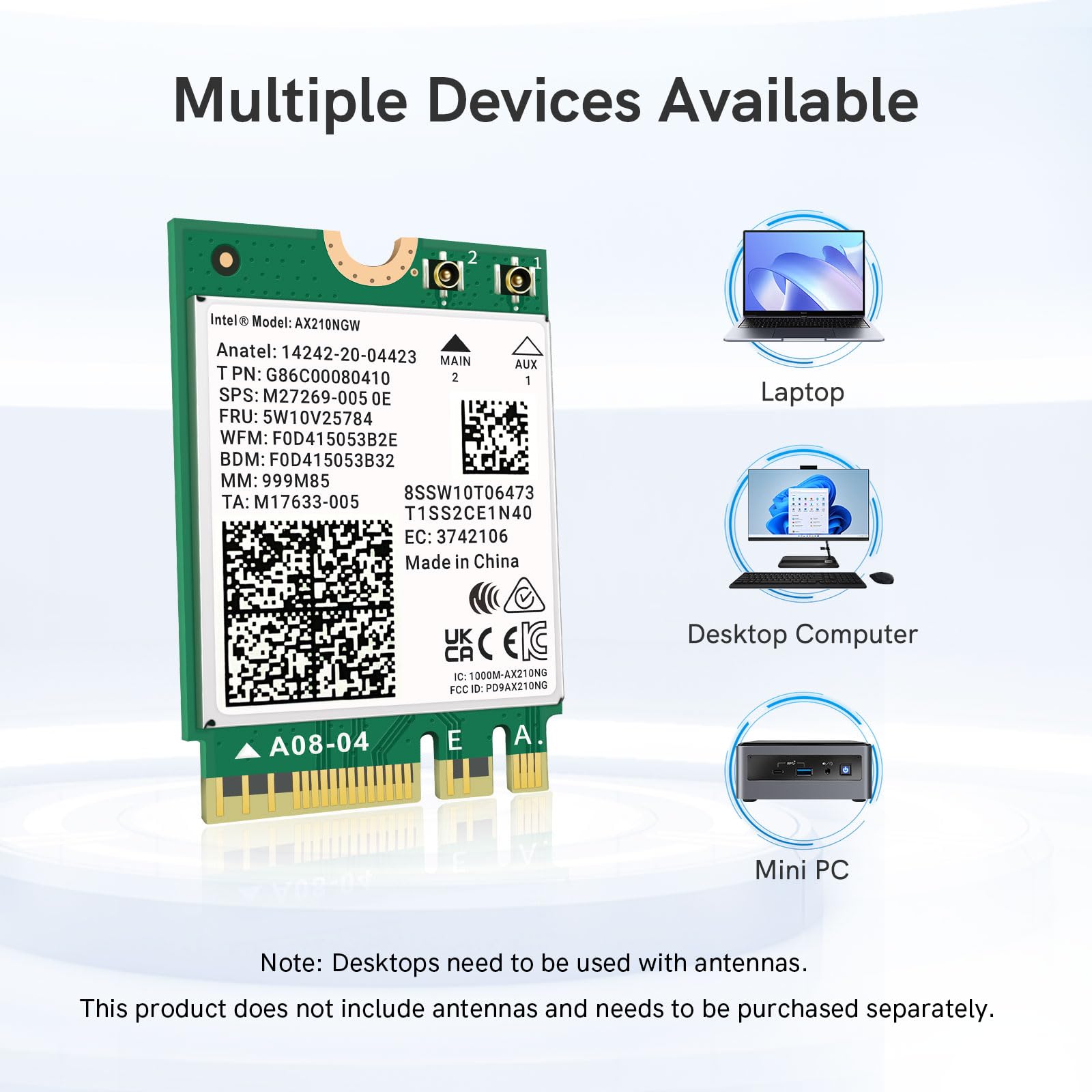 QFly WiFi 6 Card AX200NGW Wireless Network Card 2.4GHz 5GHz MU-MIMO Wi-Fi 6 (802.11ax) Module Adapter with Bluetooth 5.2 for PC Laptop Support Windows 10/11 64bit Gigabit M.2/NGFF