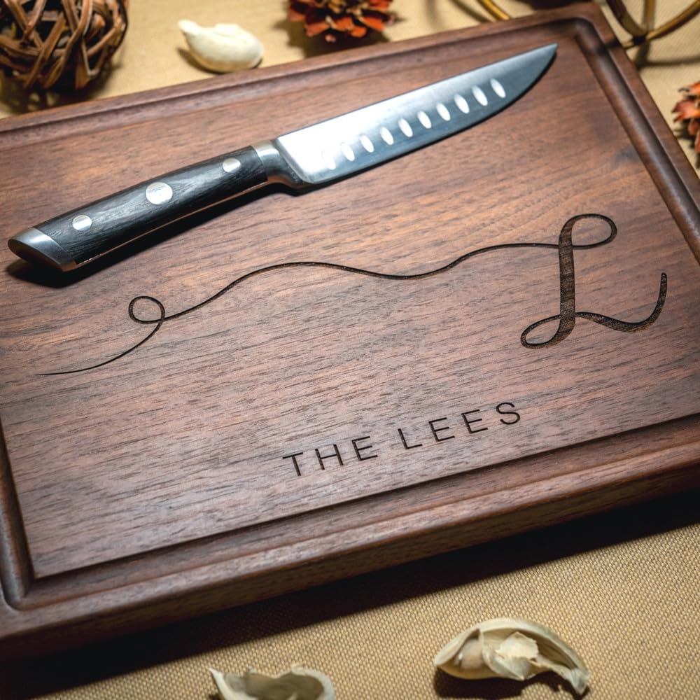 Personalized Cutting Boards, Custom Wedding, Anniversary or Housewarming Gift Idea, Wood Engraved Charcuterie Board for Couples, Monogram Initial Design 055