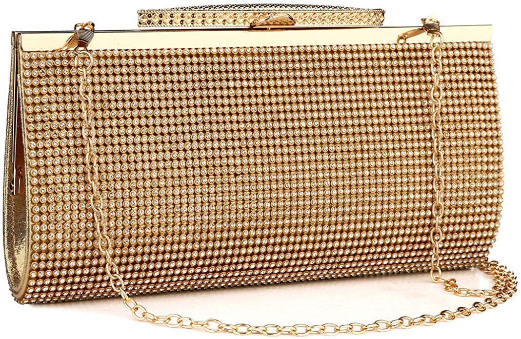 KALINNU Evening Party Clutch Handbag Bling Shiny Sparkly Rhinestone Wedding Purse for Women (Gold)