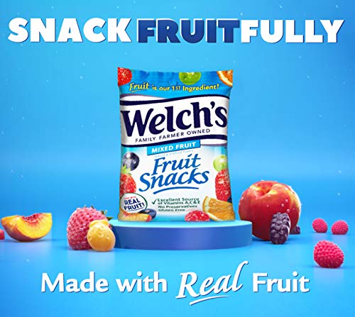 Welch's Fruit Snacks, Mixed Fruit, Perfect Halloween Candy Bulk Pack, Gluten Free, Individual Single Serve Bags, 0.8 oz (Pack of 40)