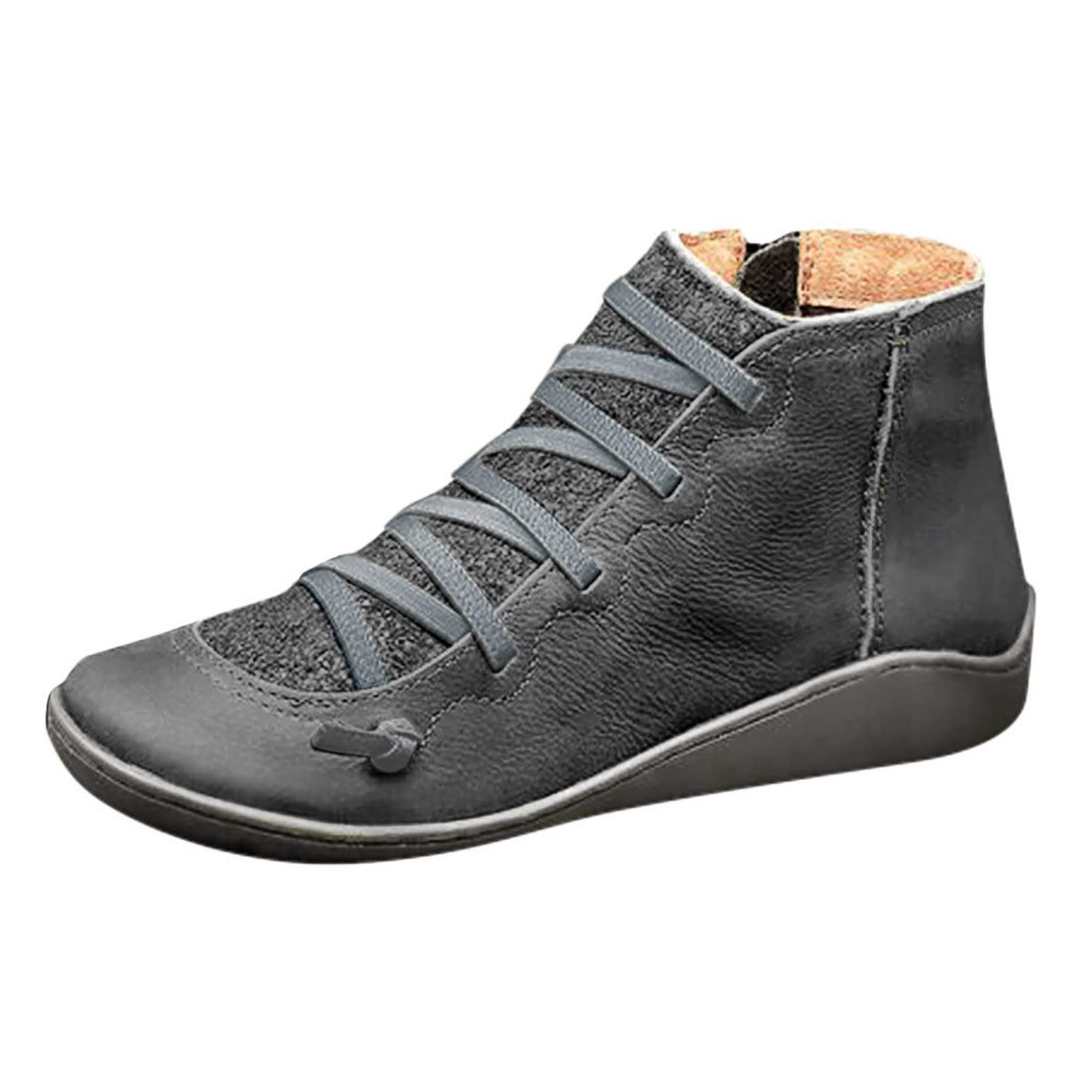PGOJUNI Hiking Boots Women Short Ankle Booties Zip Boots Round Toe Non-Slip Combat Womens Boots Casual Platform Shoes