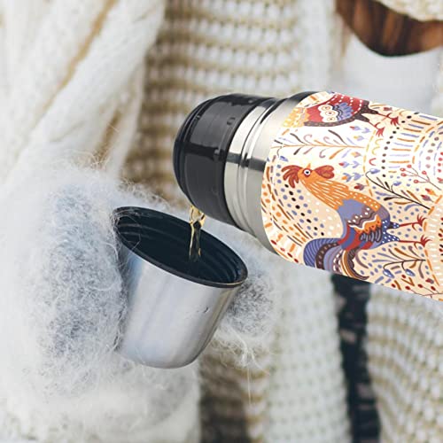 Seamless Art Cock Rooster Stainless Steel Water Bottle, Leak-Proof Travel Thermos Mug, Double Walled Vacuum Insulated Flask 17 OZ