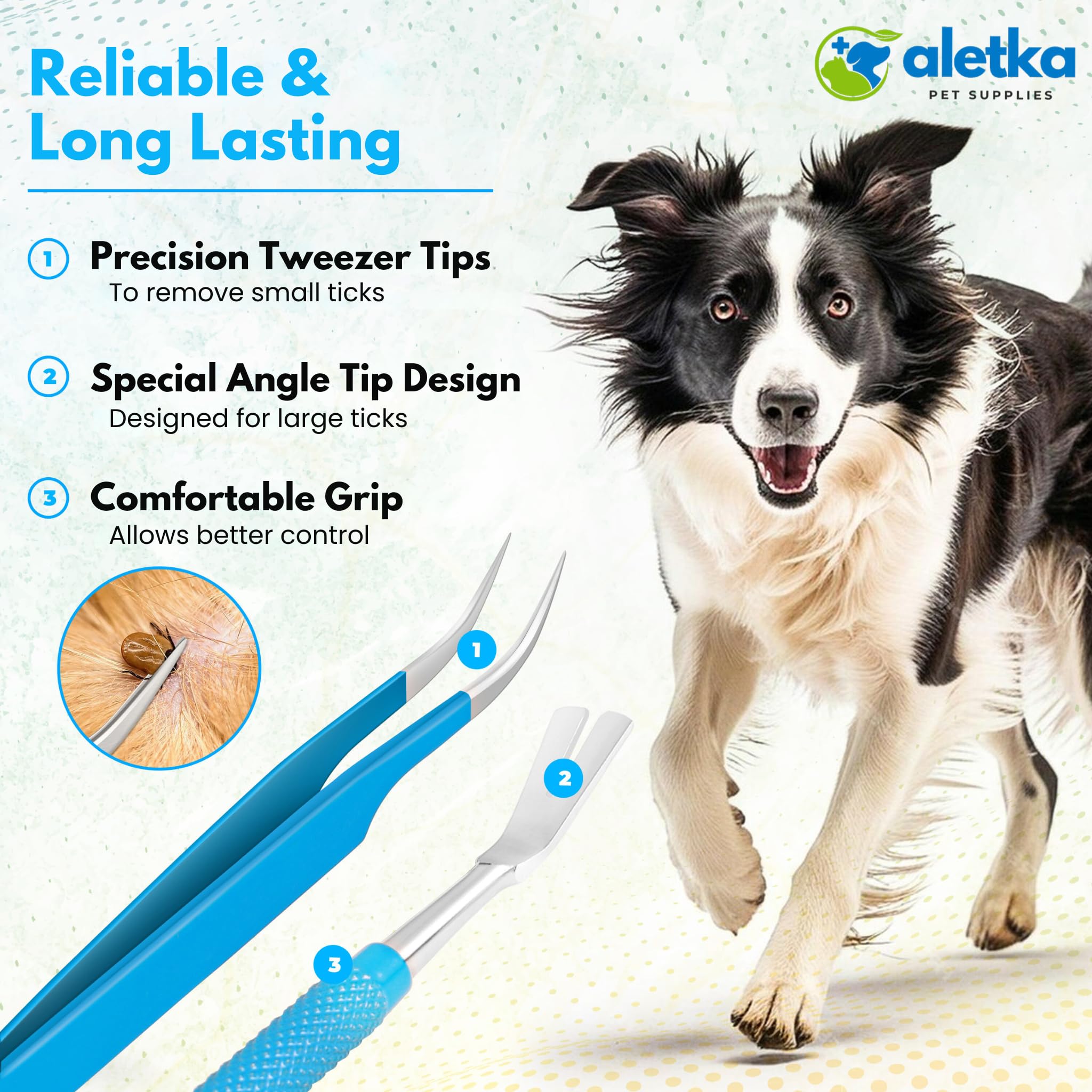 Tick Removal Tool Kit with Precision Tweezers • Dogs • Cats • Kittens • Puppies • People • Custom Design Removes Whole Tick • Durable Stainless Steel • Dishwasher Safe • Easy Use • Hiking • Gift Idea