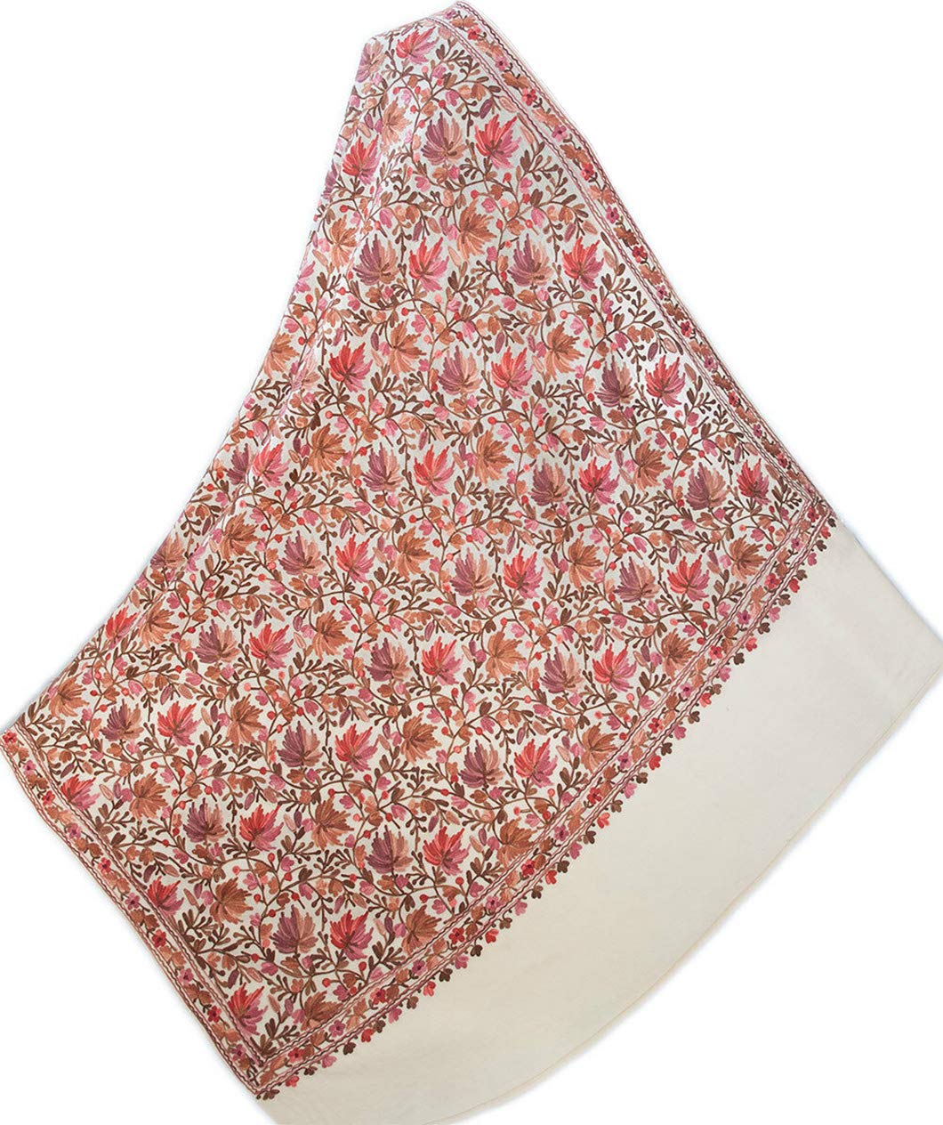 Heirloom Quality. Heavy Embroidered Wool Shawl with Dense Crewel Flowers in Autumnal Colors. Over-sized Wrap.