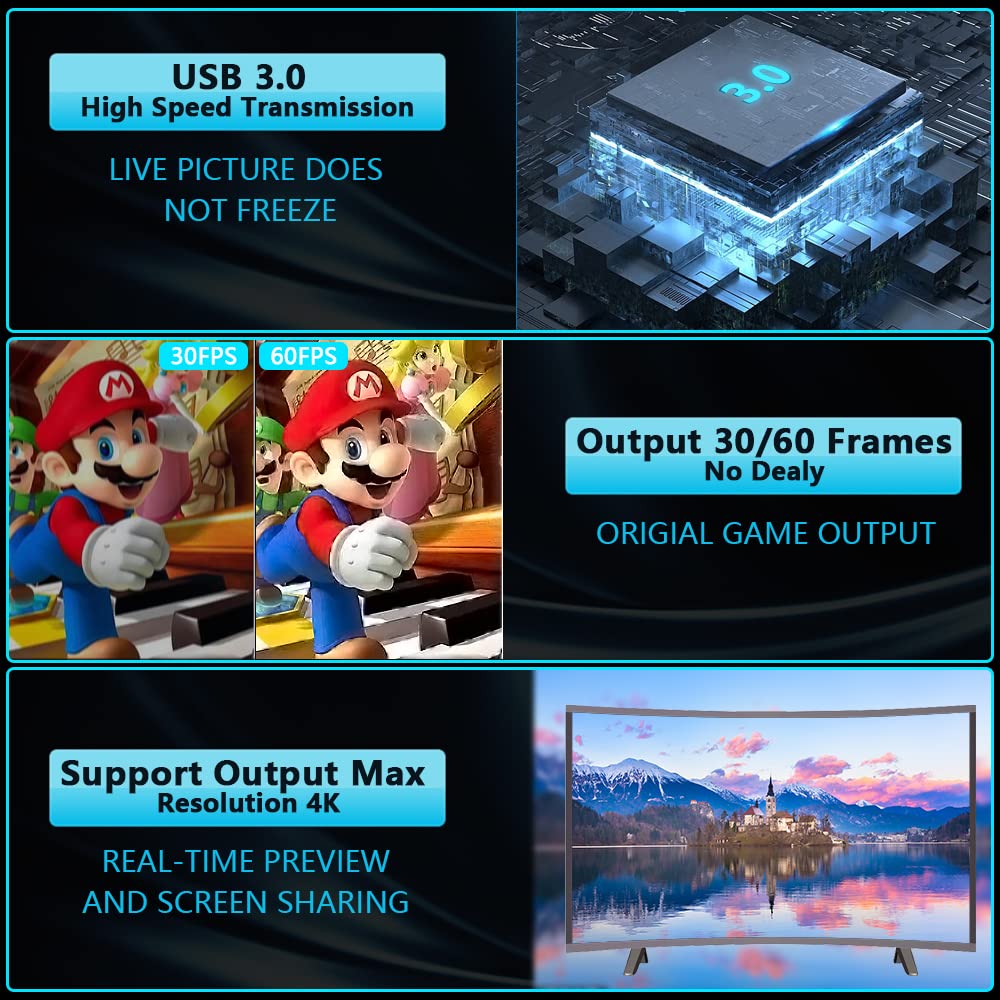 Splins 4K Audio Video Capture Card,External Capture Card,Stream and Record in 4K 60 with Ultra-Low Latency on PS5, PS4, Xbox,PC,DSLR,Camera for Live Streaming,Video Recording,Works with PC and Mac