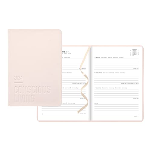 Letts Conscious Weekly/Monthly Planner, 12 Months, January to December, 2024, Sewn Binding, A5 Size, 8.25" x 5.875", Multilingual, Rosewater (C082399-24)
