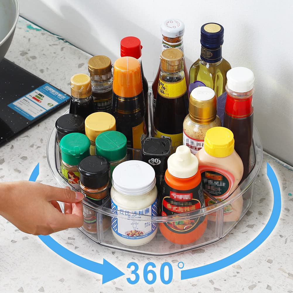 MOXOXKY 2 Tier Lazy Susan Organizer,11.5+9.2 inch Clear 360°Turntable Organizer, Lazy Susan Skin Care Organizer,Spice Rack Organizer for Cabinet for Kitchen, Pantry, Refrigerator, Table