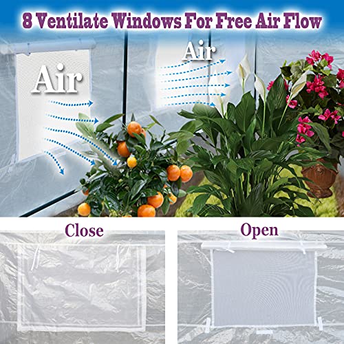 YardGrow Half Transparent Walk-in Plant Greenhouse Heavy Duty Garden Tunnel Tent with ABS Clamps (16'X7'X7')