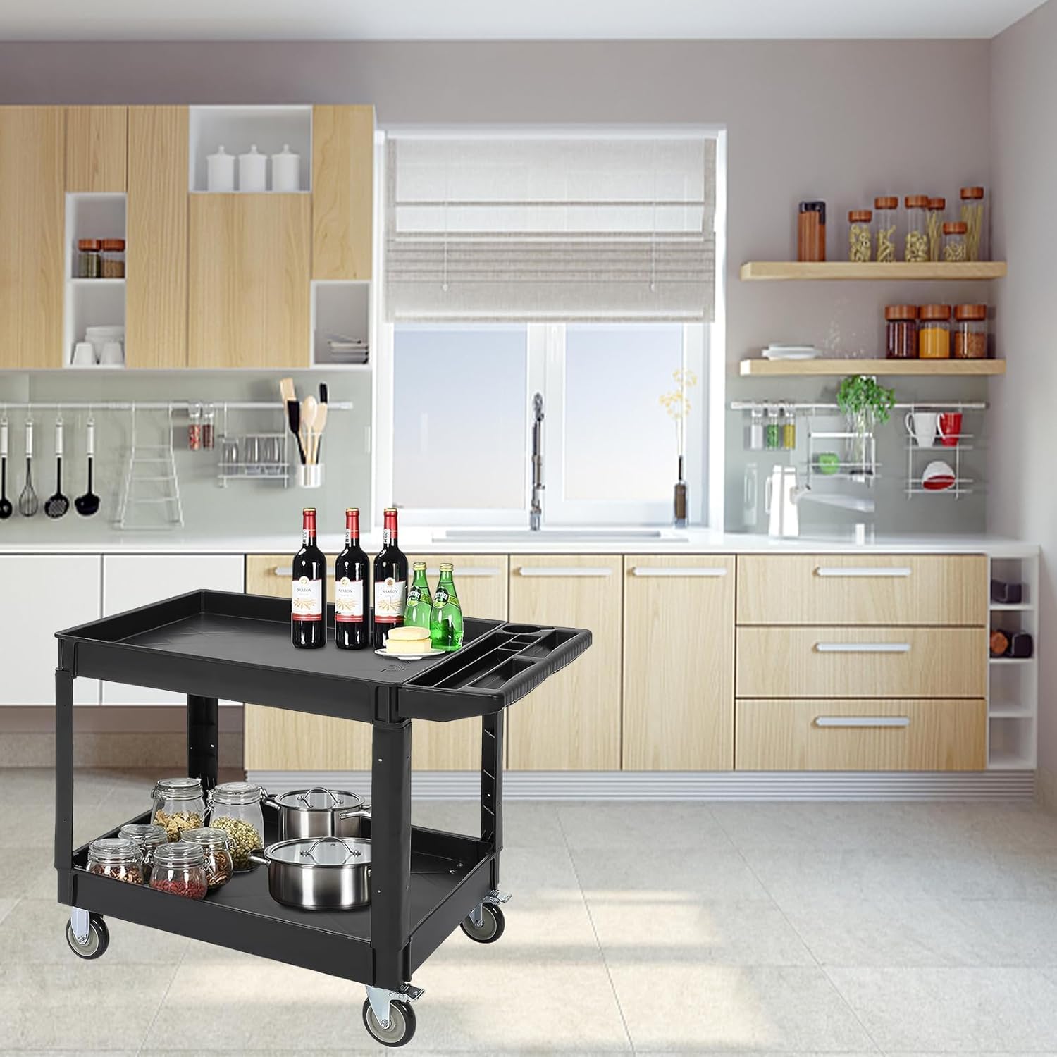 Service Utility Cart 2-Shelf Utility/Service Cart, 500-Pound Capacity, Storage Handle, for Warehouse/Garage/Cleaning/Manufacturing,45"X25"