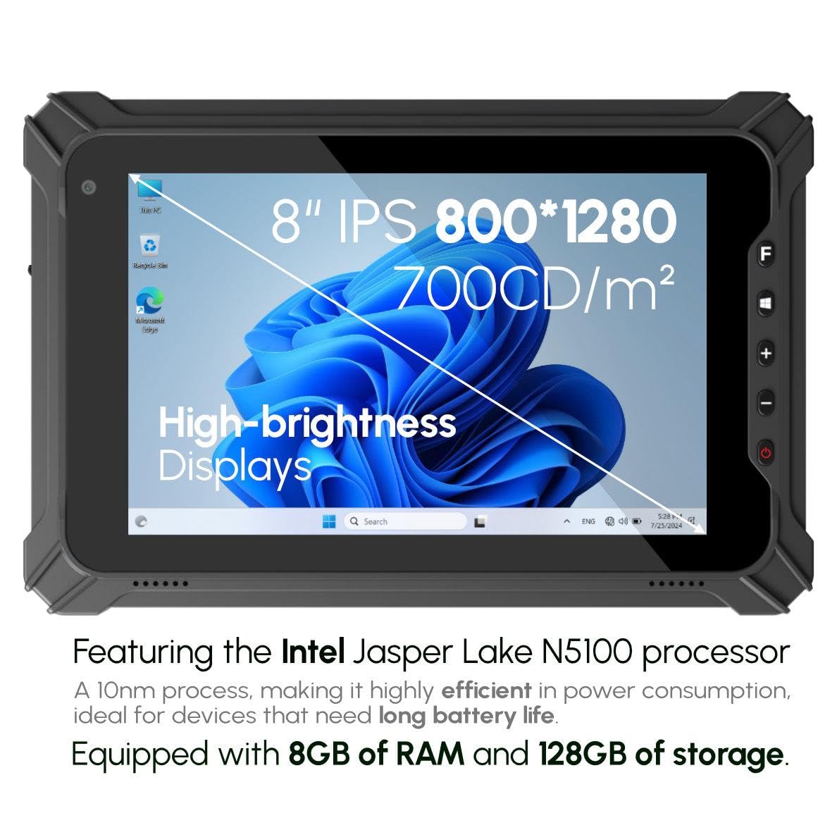 Rugged Windows Tablet with Barcode Scanner, 8" IP65 Enterprise Inventory Tablet Equip with N4680 Scan Engine 1D 2D Barcode Scanning, NFC Reader, 4G WiFi Pad Scanner with Charging Dock