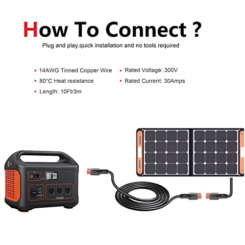 MJPOWER 10Ft Jackery Solar Extension Cable 14AWG Anderson Connector Plug DC Solar Panel Extension Cord Connect Jackery SolarSaga 100W/100X Solar Panel to Jackery Explorer 1000 Portable Power Station