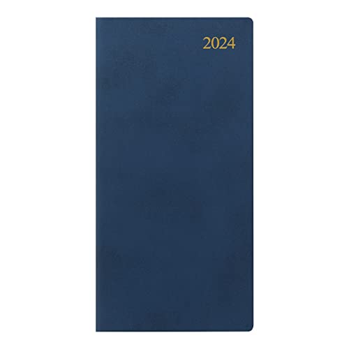 Letts of London Signature Weekly/Monthly Planner, 12 Months, January to December, 2024, Bonded Leather, Slim Size, 6.625" x 3.25", Blue (C38SUBE-24)