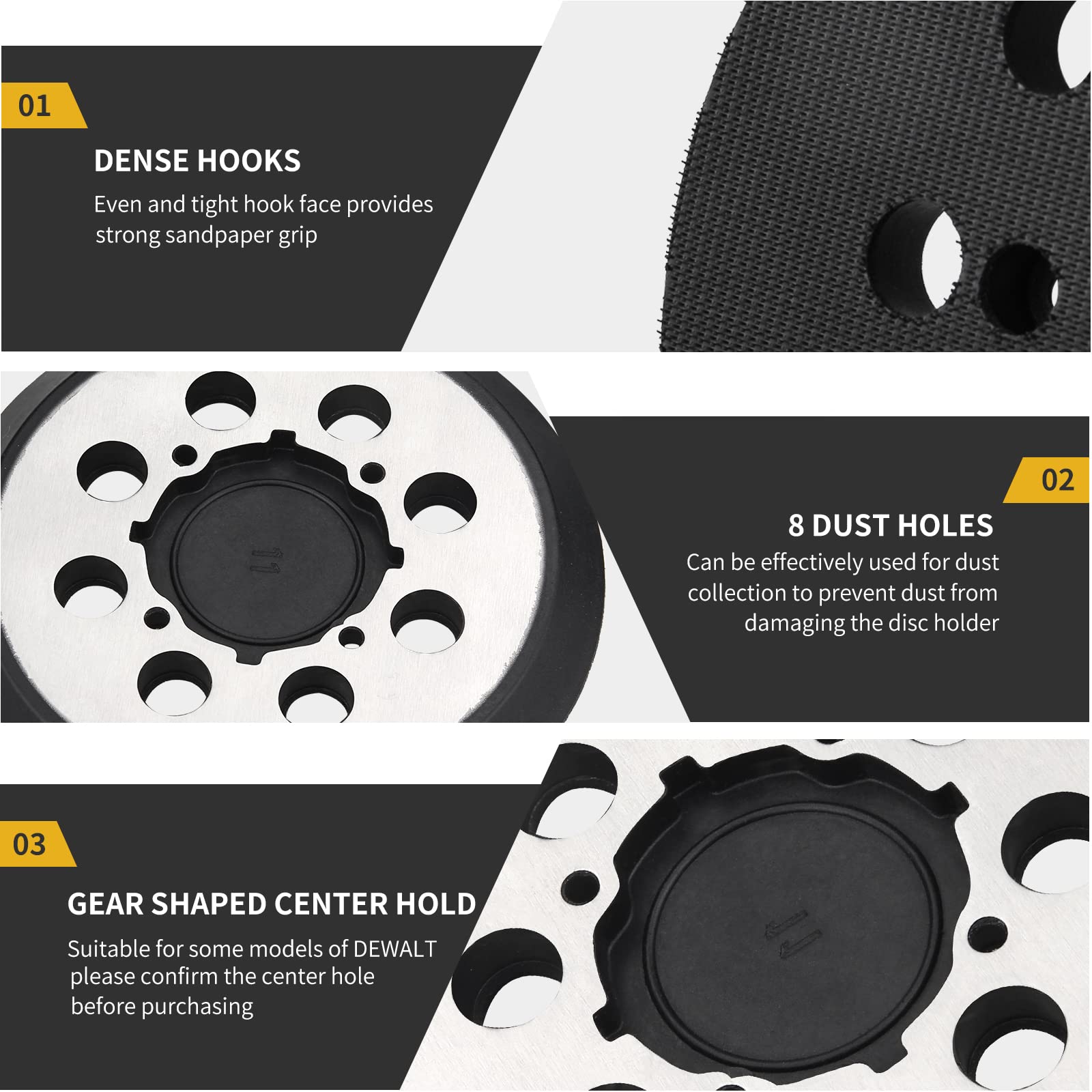 Sander Pad for Dewalt, 2 Pack 5" 8 Hole Hook and Loop Replacement Orbital Metal Sander Pad for DeWalt DWE6421 6421K DWE6423 6423K DCW210B Random Orbital Sander Part DWE64233 & N329079