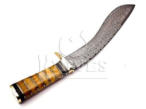 NoonKnives:16" totally custom Hand Made Damascus Steel Collectible kukri Knife Handle colour Camel Bone (orange)