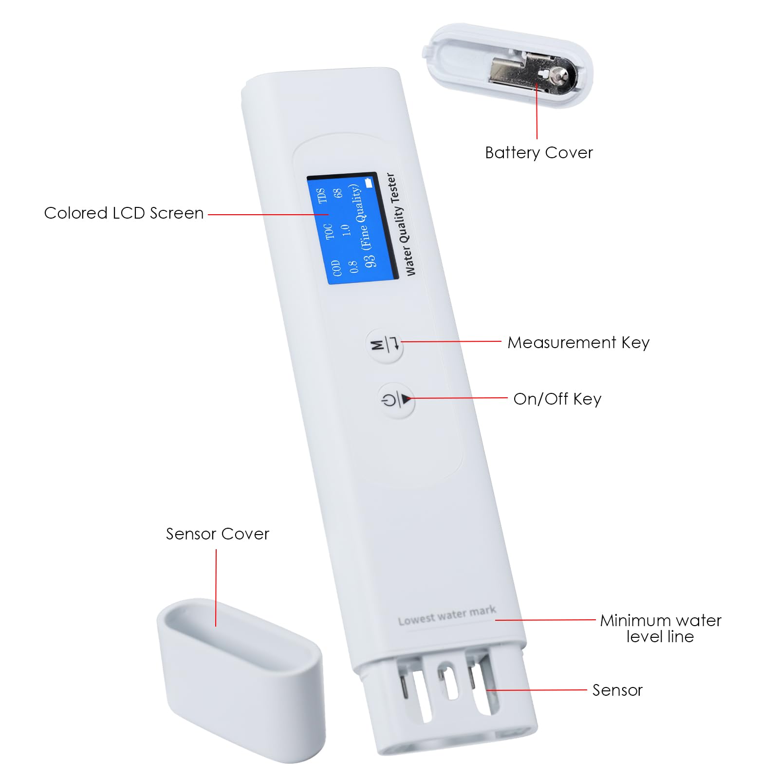 Water Quality Tester for Drinking Water, Portable 6-in-1 TDS Meter TOC, COD, EC, UV275, Temp&TDS, Digital Drinking Water Quality Tester for Home, RV, Hiking, Camping, Travel, Well, Tap, Water Purifier
